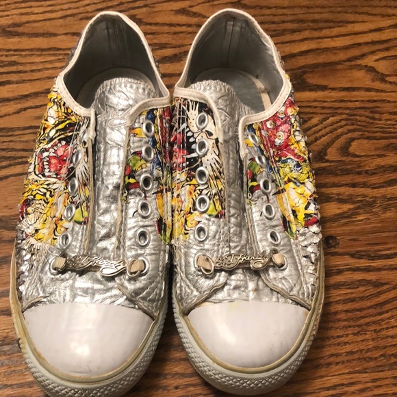 Ed Hardy | Shoes | Ed Hardy Stunning Tiger And Silver Sneakers Ed Hardy ...